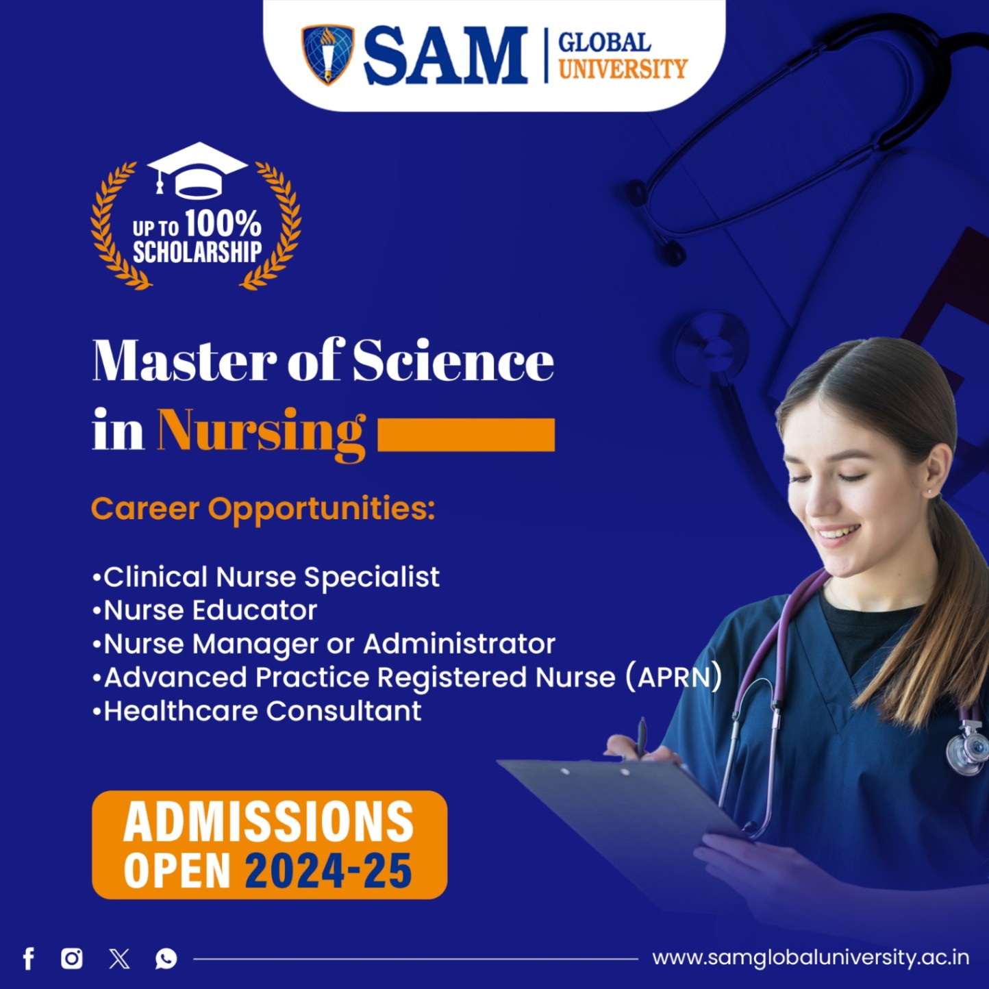 Enroll in M.Sc. Nursing at Sam Global University.